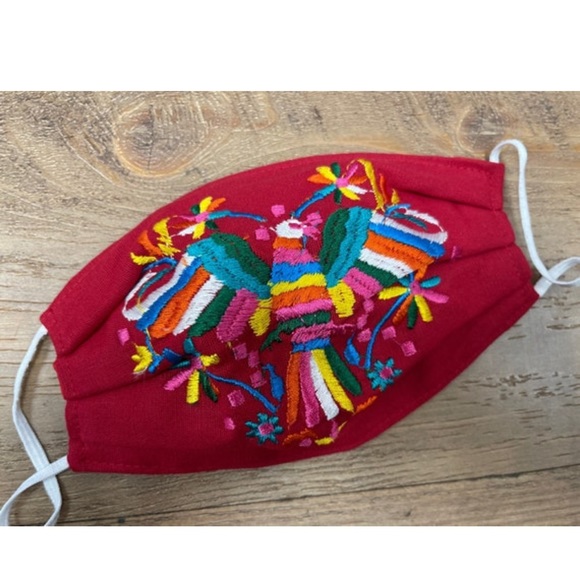 Accessories | Mexican Embroidered Face Mask Red Otomi Style Heart Bird ...